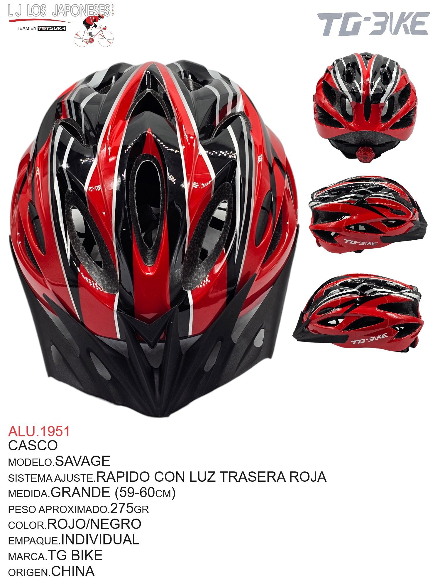 CASCO MTB MOD.SAVAGE TG BIKE ROJO/NGO - Bicicletas Los Japoneses