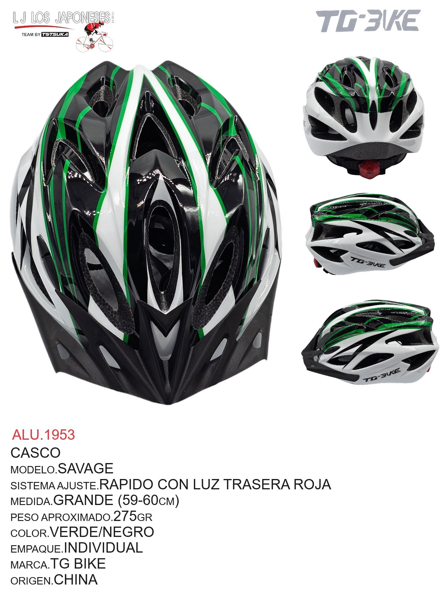 CASCO MTB MOD.SAVAGE TG BIKE VERDE/NGO - Bicicletas Los Japoneses