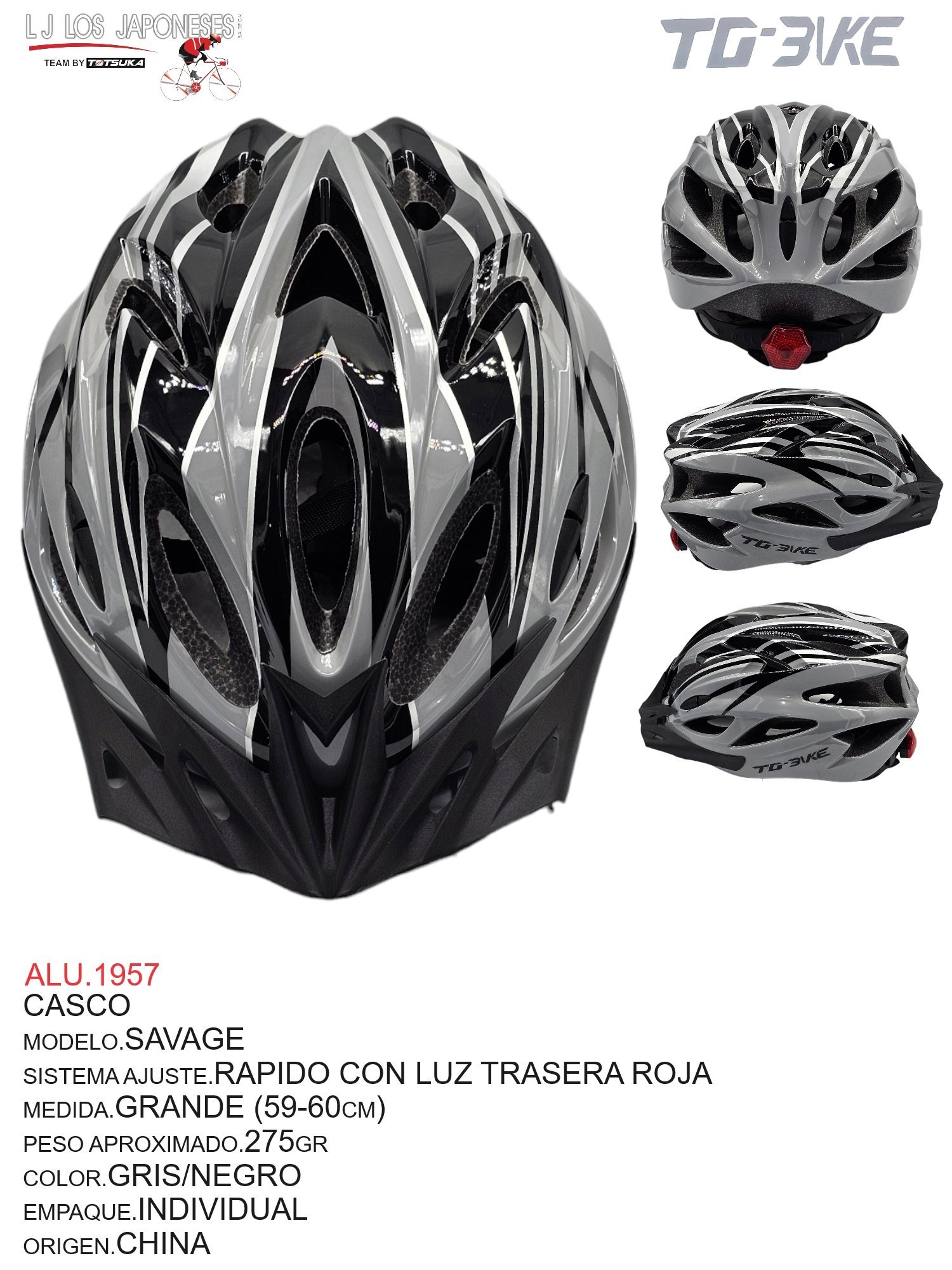 CASCO MTB MOD.0SAVAGE TG BIKE GRIS/NGO - Bicicletas Los Japoneses