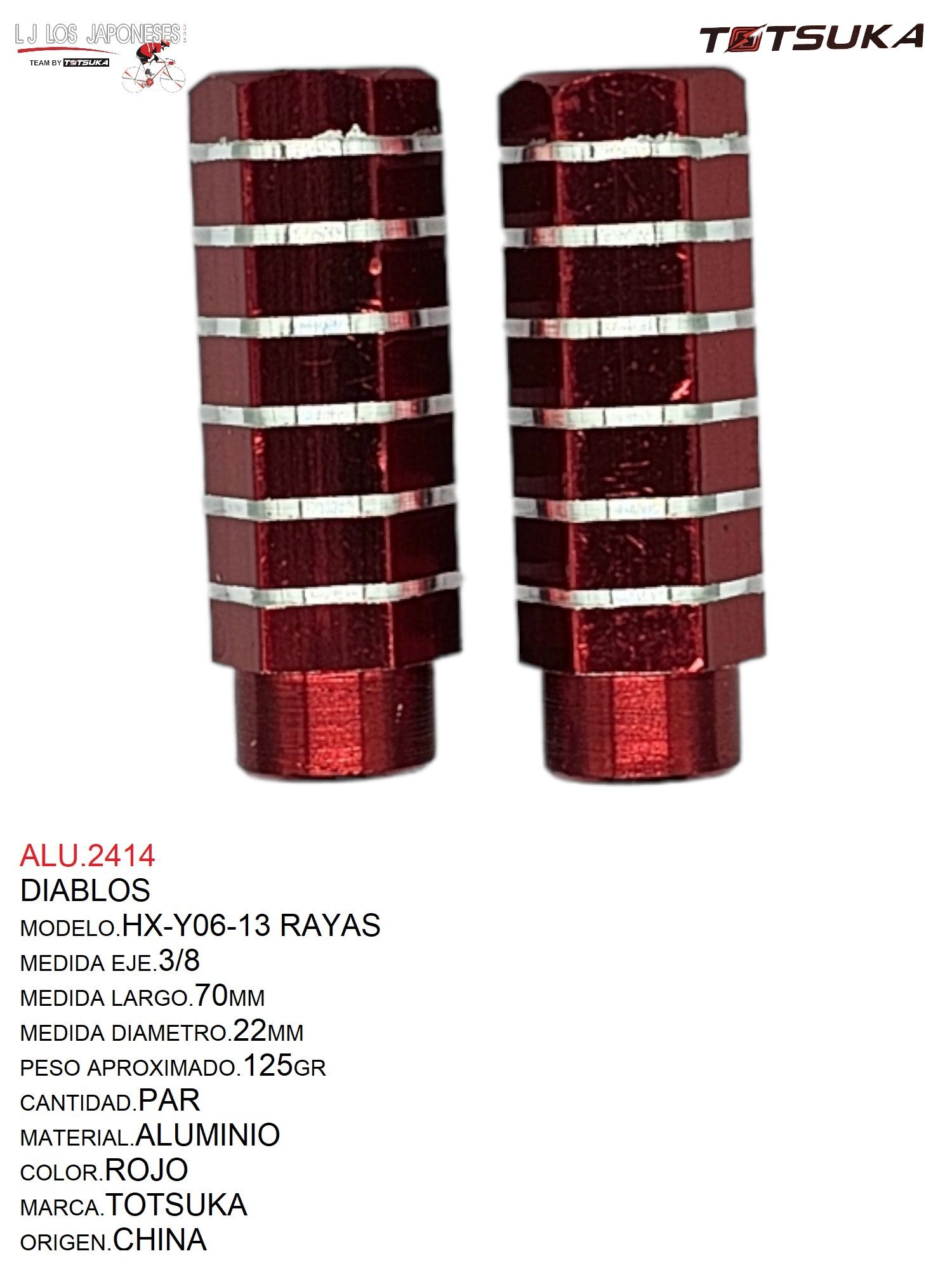 DIABLO RAYAS HX-Y06-13 ALUMINIO 25X70MM ROJO TOTSUKA CHINA - Bicicletas ...