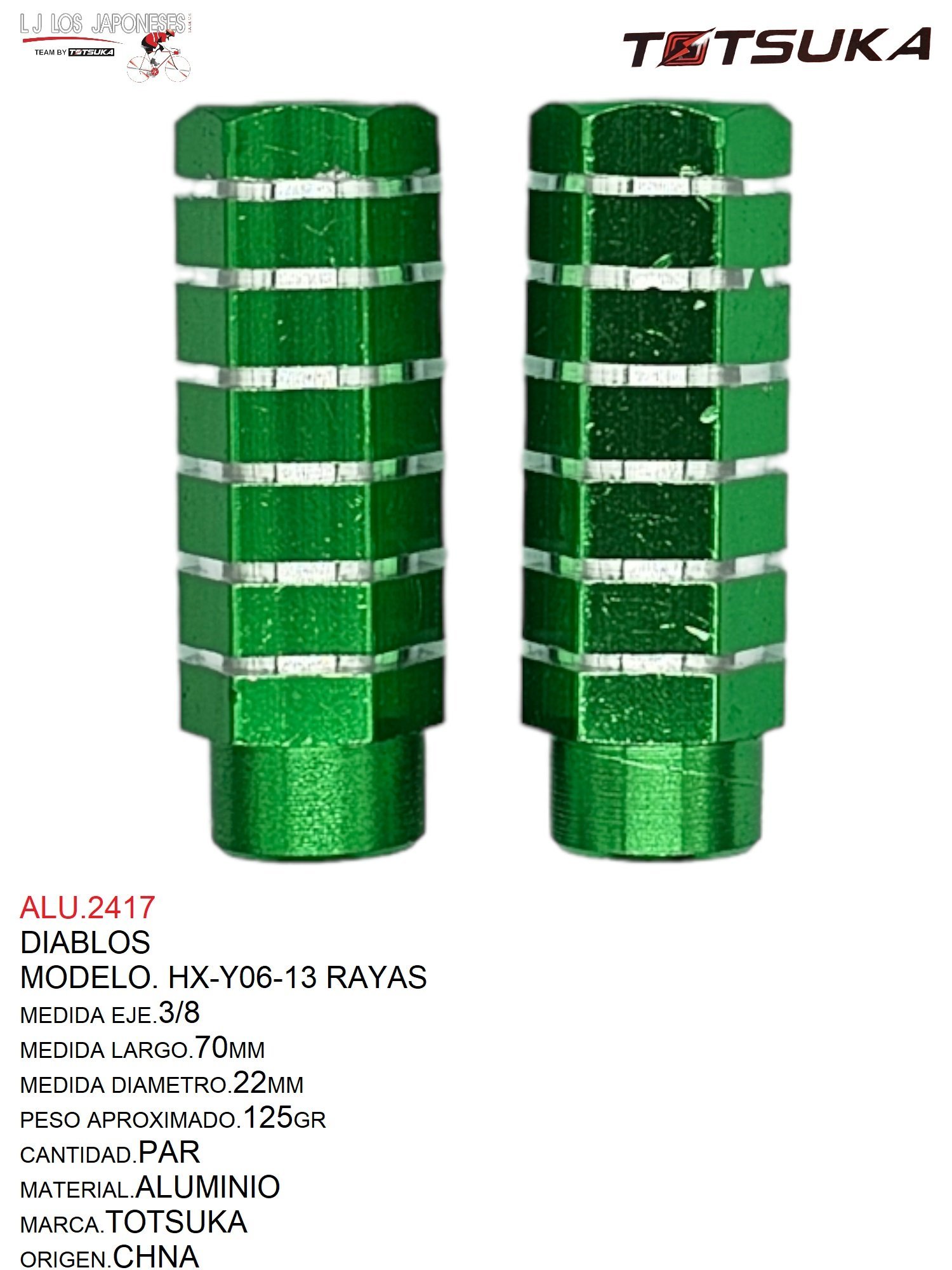 DIABLO RAYAS HX-Y06-13 ALUMINIO 25X70MM VERDE TOTSUKA CHINA ...