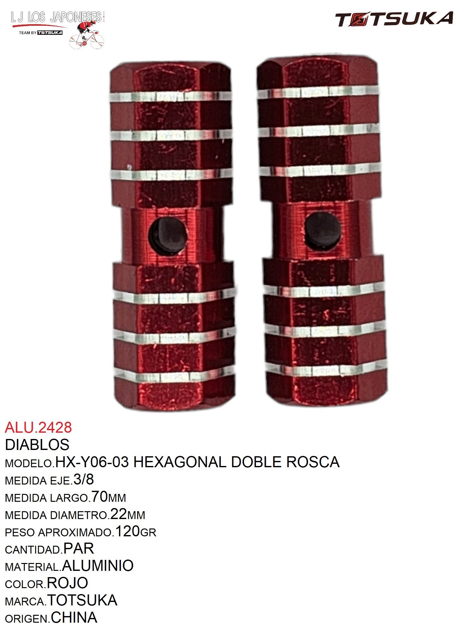 DIABLO HEXAGONAL RAYAS HX-Y06-03 ROJO ALUMINIO 25X70MM TOTSUKA CHINA ...