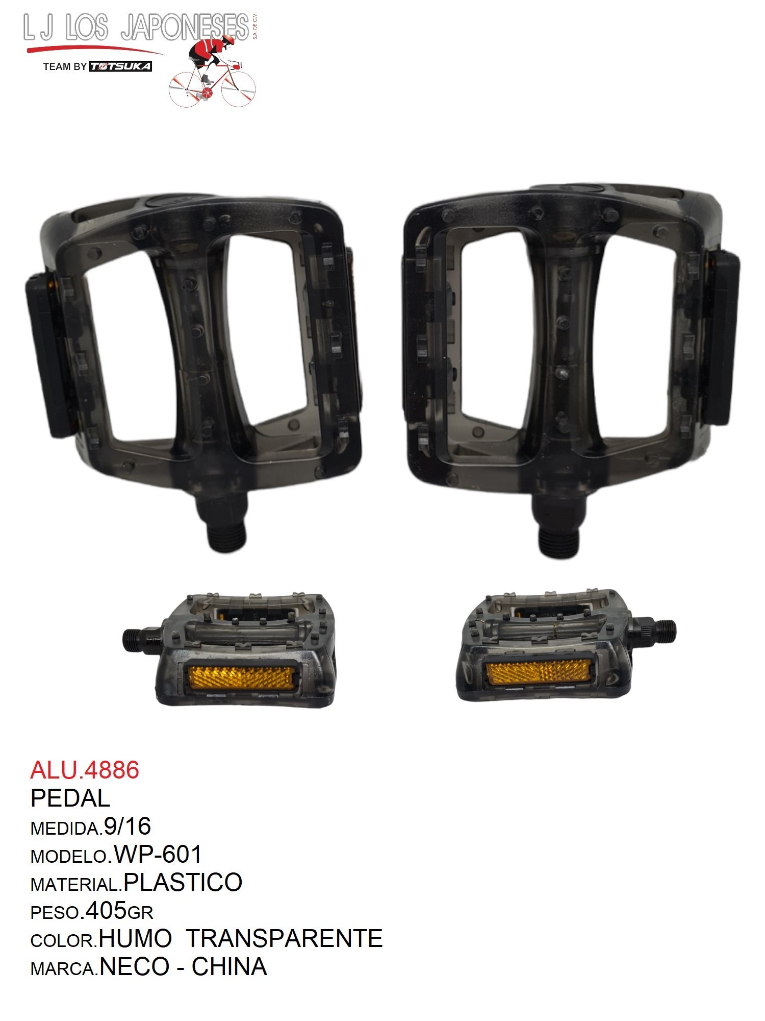 PEDAL 9/16 PLASTICO HUMO TRANSPARENTE WP-601 NECO - CHINA - Bicicletas ...