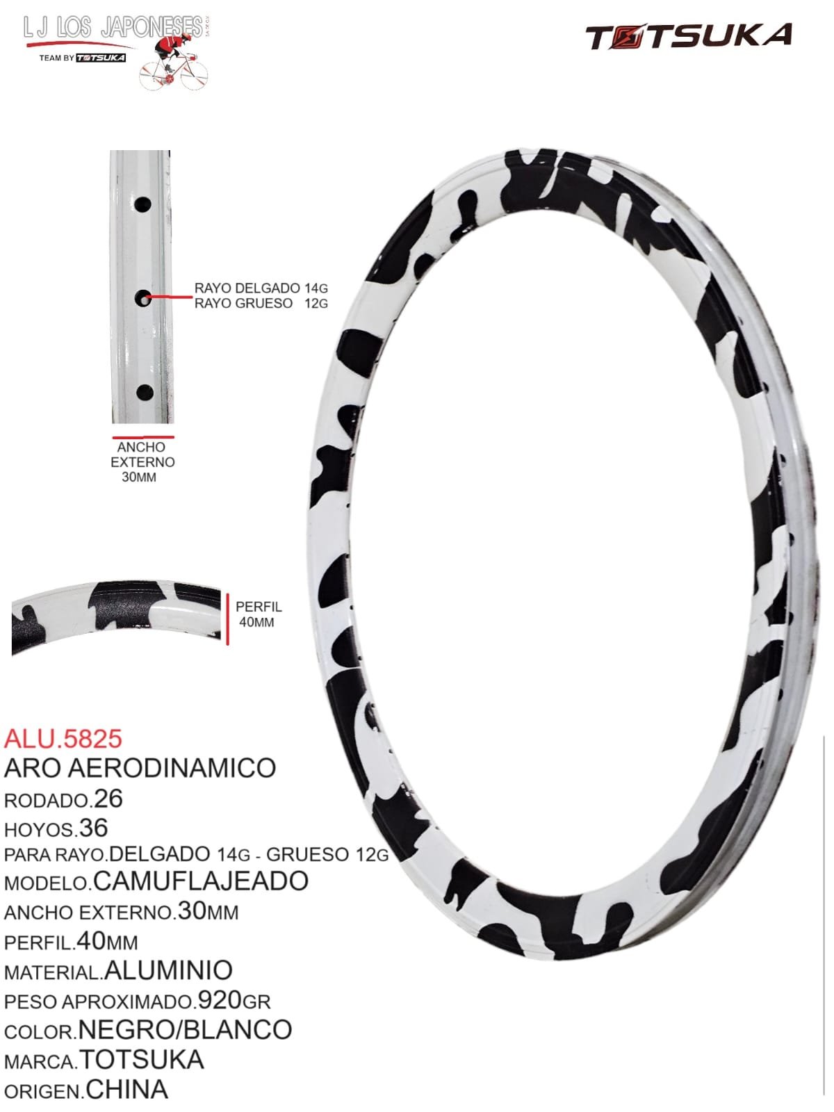 Aro Aerodinámico Rodado 26, 36 Hoyos, Para Rayo Delgado 14G - Grueso 12G, Modelo Camuflajeado ...