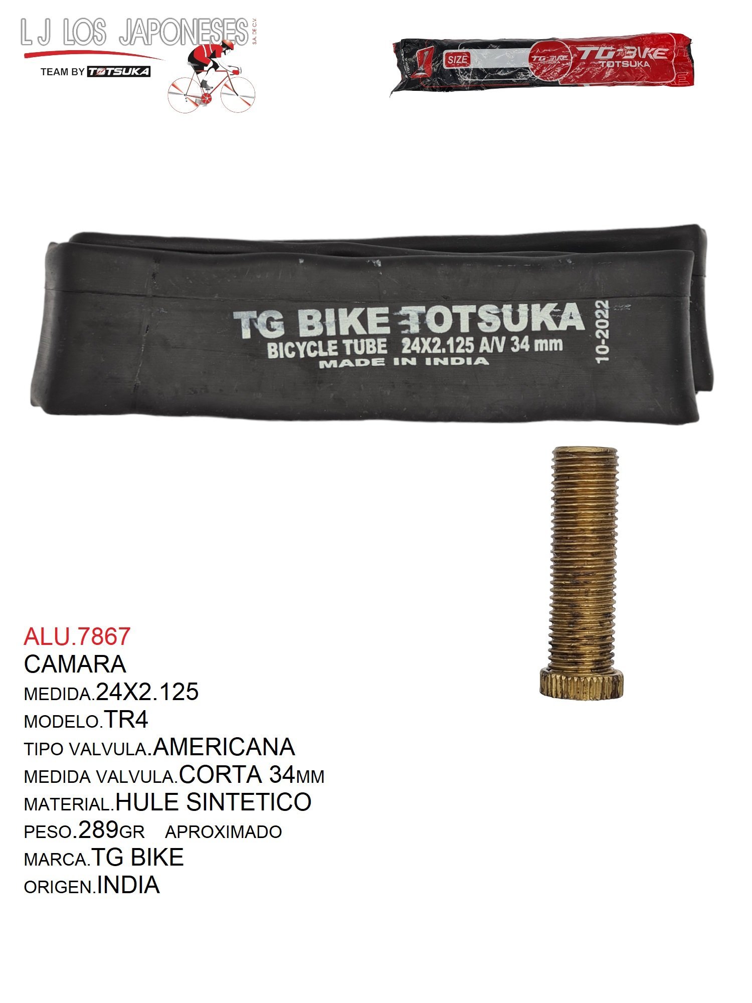 CAMARA 24X2.125 V.A. TR4 TG BIKE INDIA - Bicicletas Los Japoneses