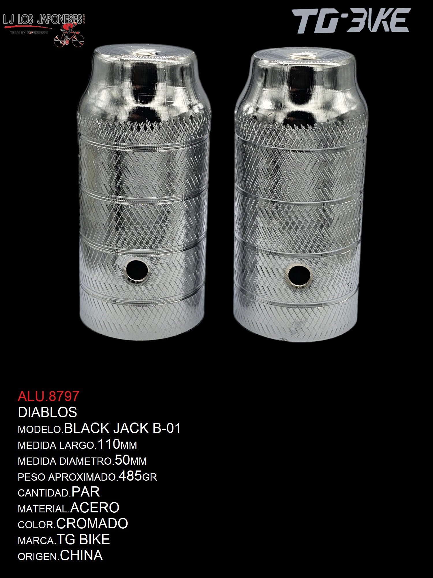 DIABLOS B-01 ACERO 50X110MM MARCA TG BIKE MODELO BLACK JACK CROMADO PAR ...