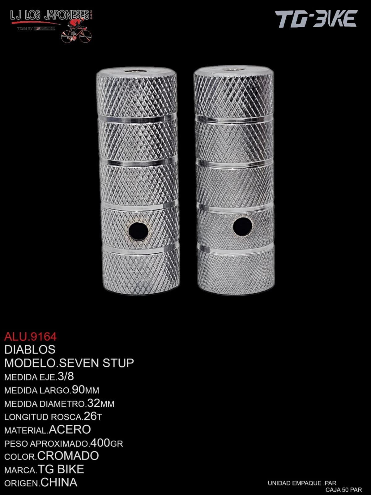 DIABLOS ACERO 32X90MM MARCA TG BIKE MODELO SEVEN STUP CROMADO PAR ...