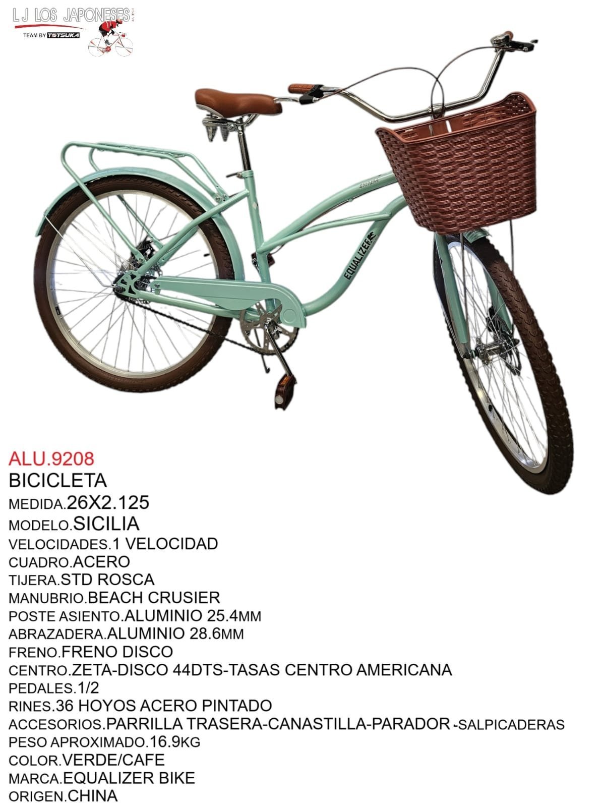 BICICLETA 26 BEACH MARCA EQUALIZER BIKE MODELO SICILIA FRENO DISCO ...